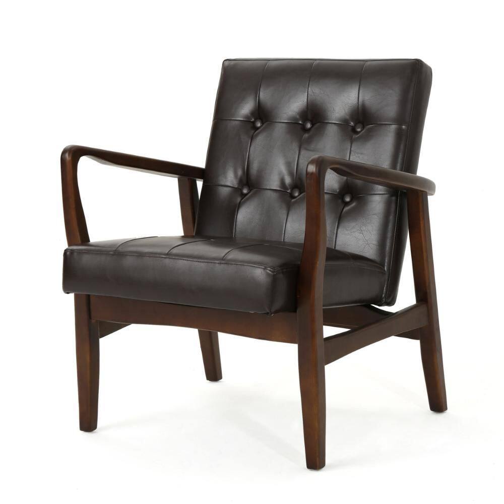 Benjara Mimi Brown faux leather Accent Chair with Tufted Backrest ...