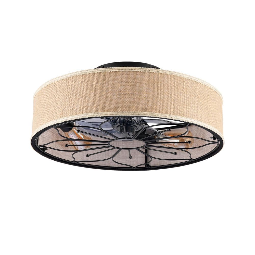 Tidoin 20 in. Matte Black Flush Mount Caged Ceiling Fan with Remote ...