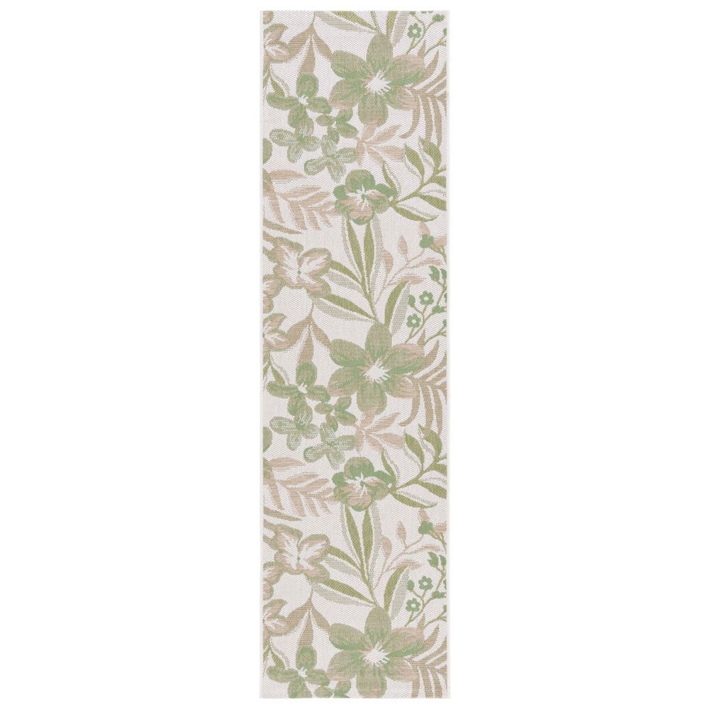 SAFAVIEH Courtyard Ivory/Green 2 ft. x 8 ft. Botanical Leaves Indoor ...