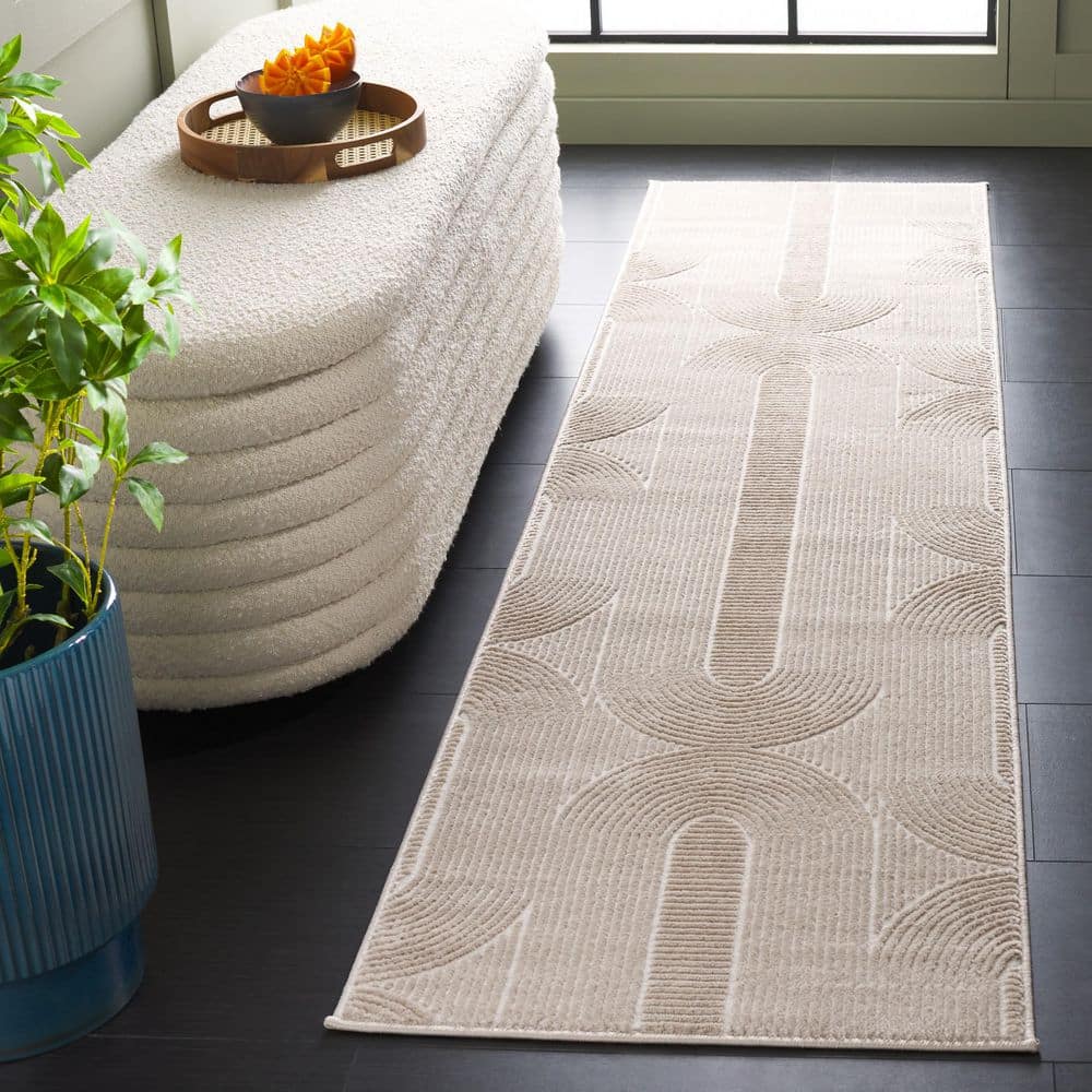SAFAVIEH Saylor 2 ft. x 8 ft. Beige Solid Geometric Arches Runner Rug ...