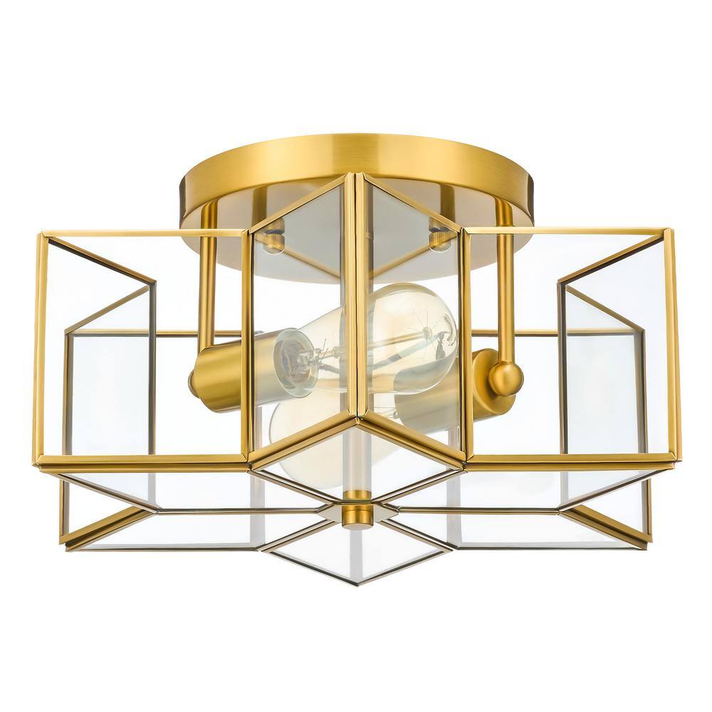 Merra 13.3 in. 2-Light Gold Flush Mount with Star Glass Shade HCF-0613 ...
