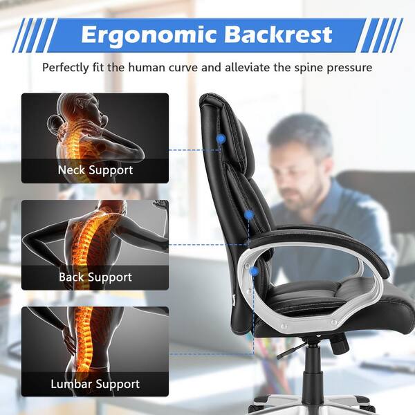 Costway Black Executive High Back Big and Tall Leather Adjustable Computer Desk Chair QD 667WR The Home Depot