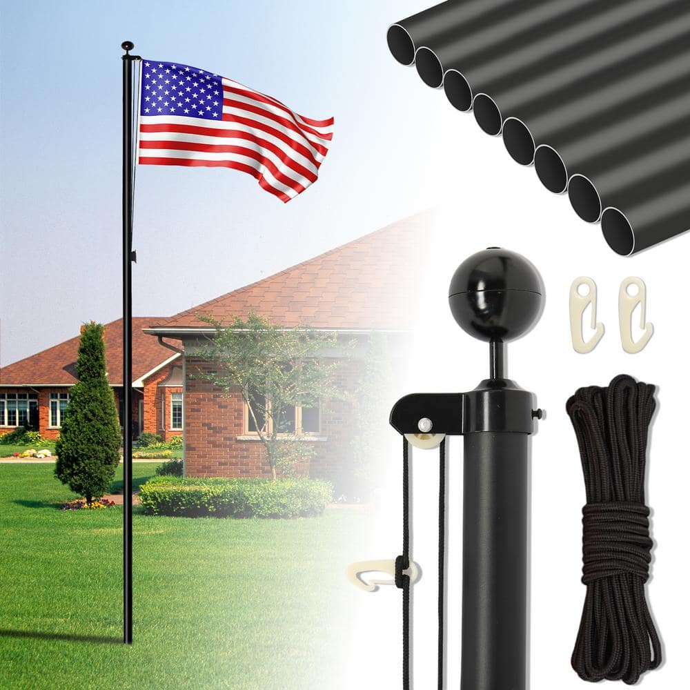 Karl home 25 ft. Black Aluminum Flagpole with 5 ft. x 2.6 ft. U.S. Flag ...
