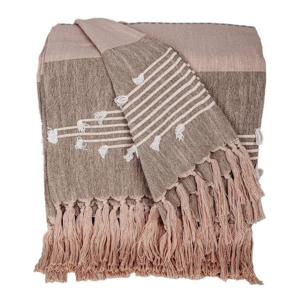 HomeRoots Brown/ Tan Striped Cotton Throw Blanket 2000548939 - The Home ...
