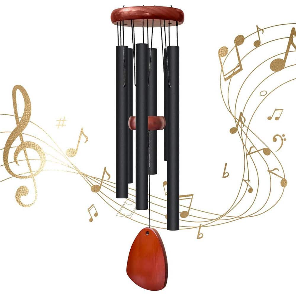 Primehome 37 in. Black Aluminum Wind Chimes - Deep Soothing Tone ...