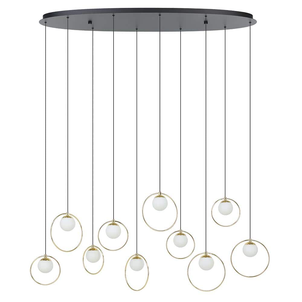 Eglo Portocolom 45.67 in. W x 94.5 in. H 10-Light Black Statement LED Pendant Light with Brass ...