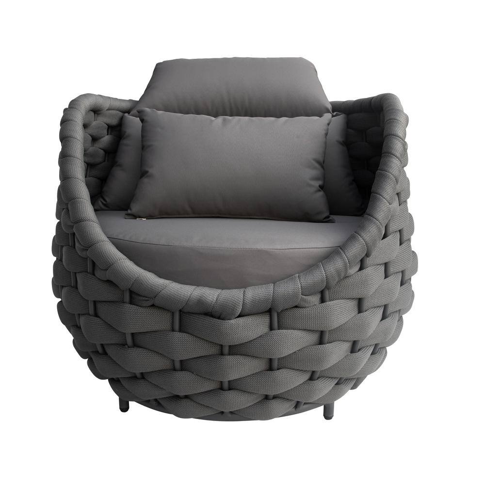 TWT Black Metal Patio Woven Rope Couch Outdoor Single Sofa with Dark ...