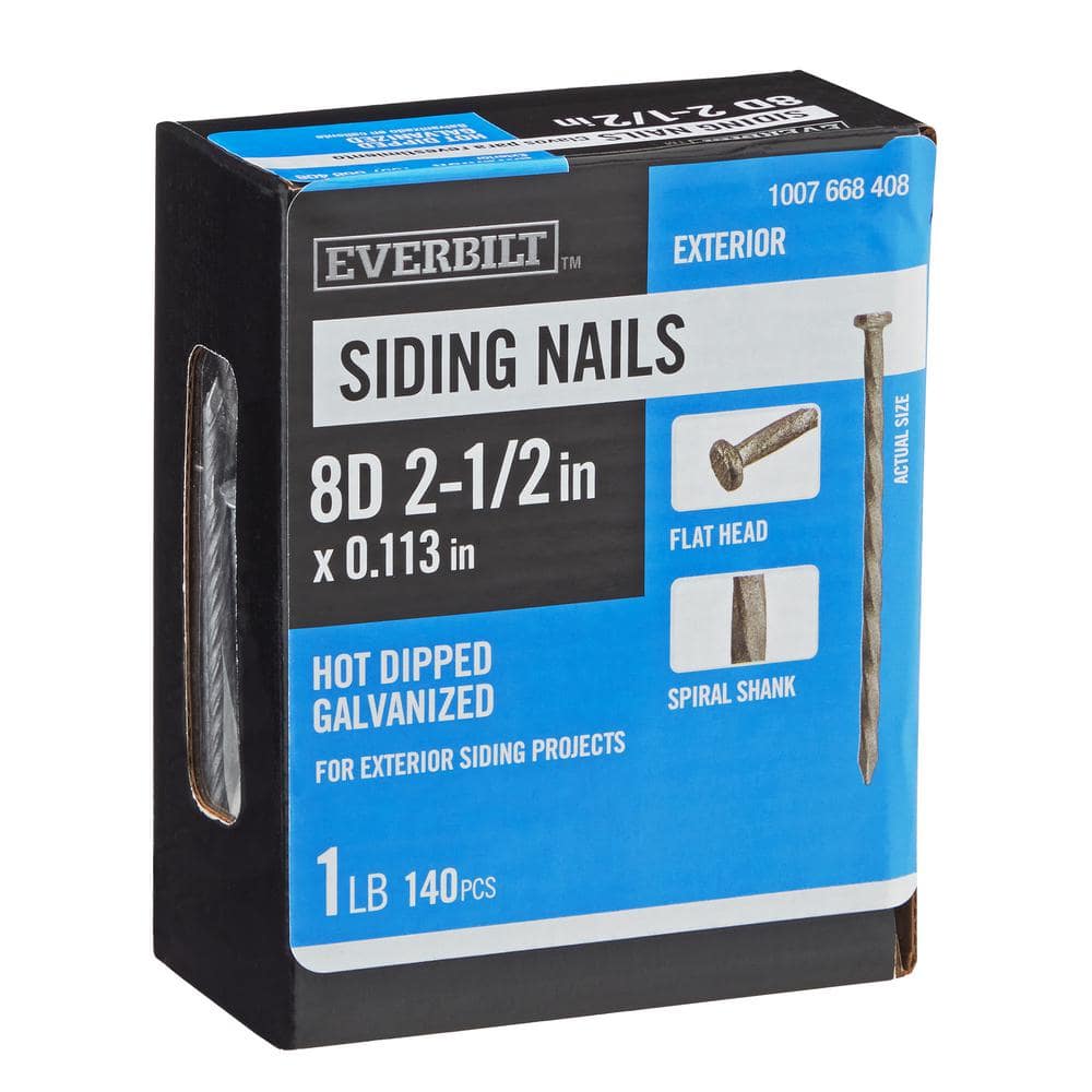 Everbilt 2-1/2 in. x 8D Hot Dipped Galvanized Siding Nails 1 lbs. (140 ...