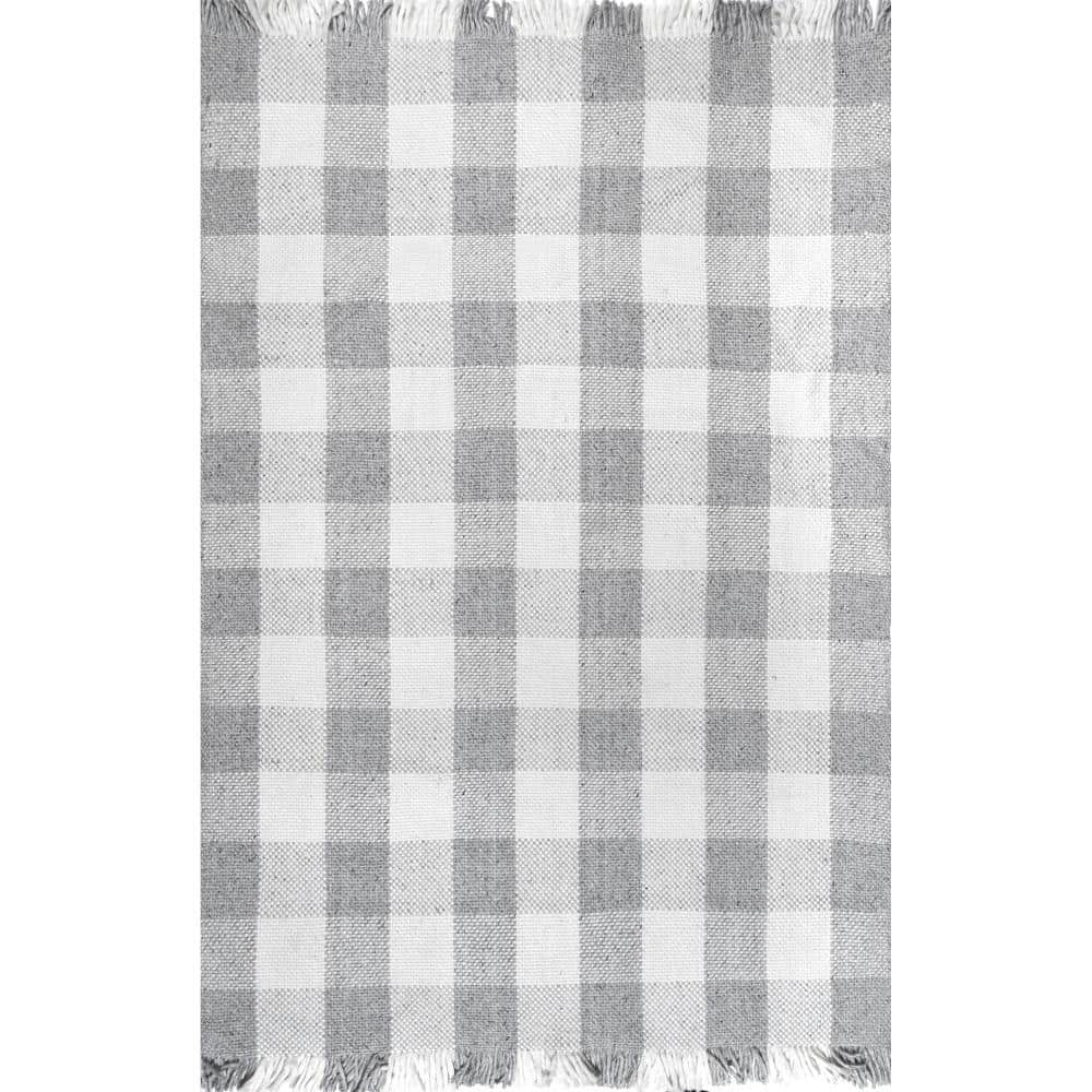 nuLOOM Ellis Hand Woven Farmhouse Plaid Fringe Gray 5 ft. x 8 ft. Area ...