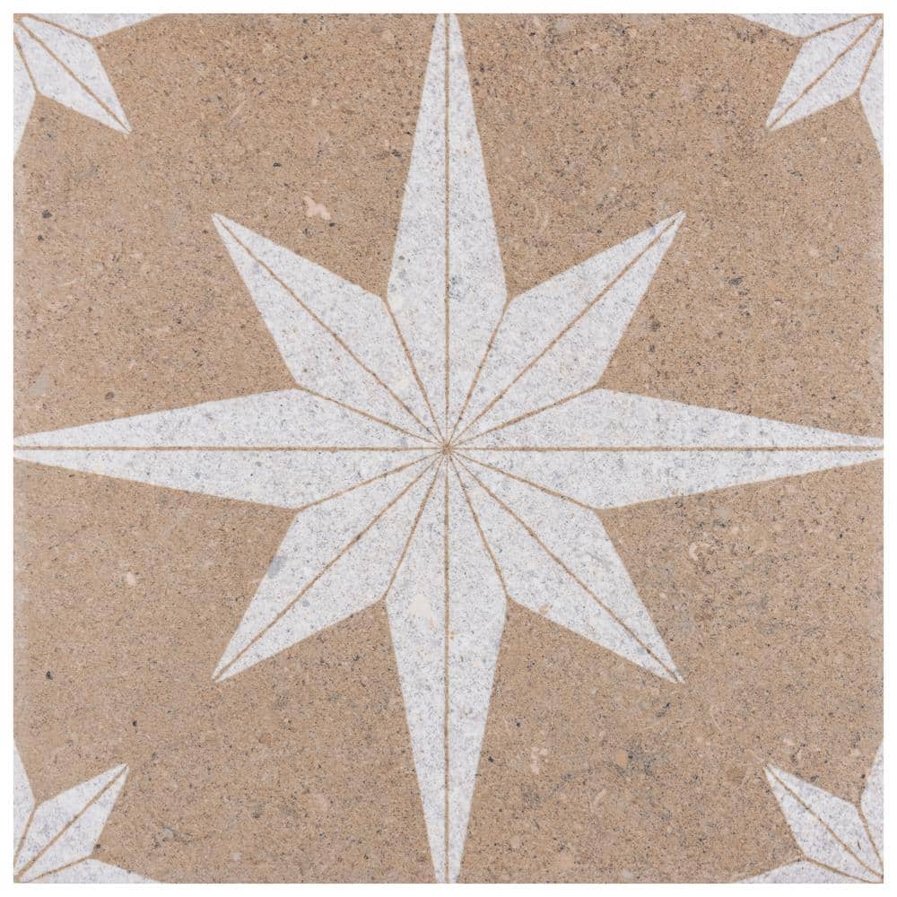 Merola Tile Compass Star Sand Stone 7-7/8 in. x 7-7/8 in. Porcelain ...