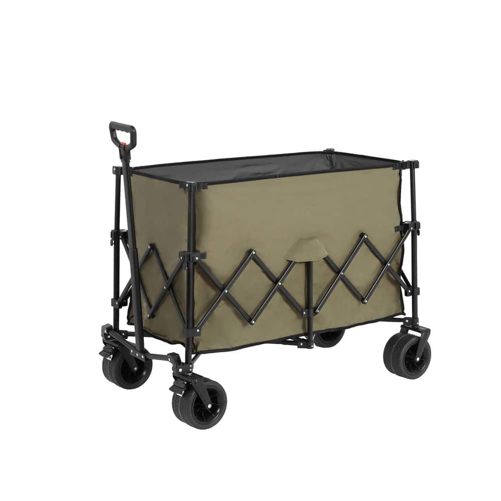 11 cu. ft. Army Green Extra Large Foldable Steel Utility Wagon Garden ...