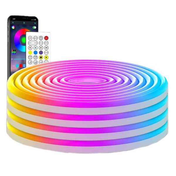 OBJLGEV 20 ft. Outdoor RGB App/Remote Control Plug-In Integrated LED ...