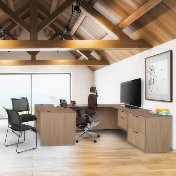 Regency Legacy 71 in x 35 in. Noble Oak U Desk with Single Pedestal ...
