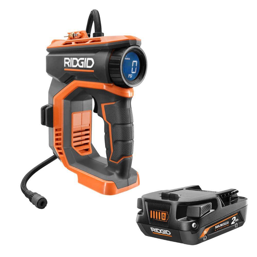 RIDGID 18V Cordless Portable Inflator with 2.0 Ah MAX Output Battery ...