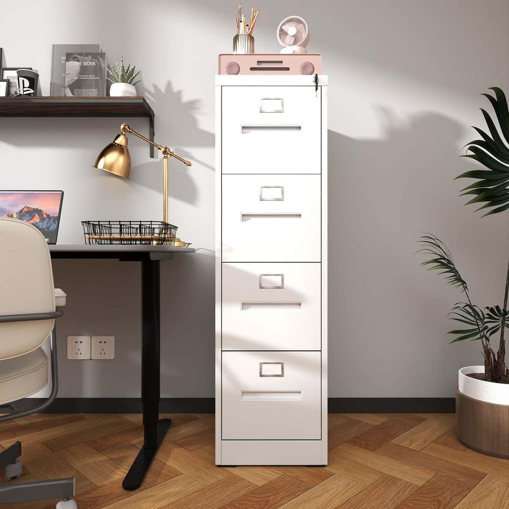 4-Drawer White Metal 14.96 in. W Vertical File Cabinet Modern Filing ...