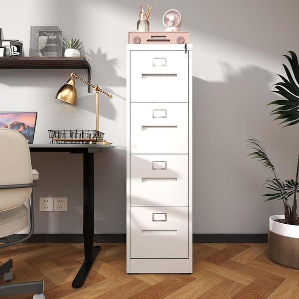 4-Drawer White Metal 14.96 in. W Vertical File Cabinet Modern Filing ...