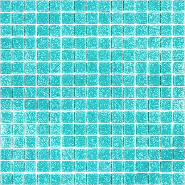 Apollo Tile Dune Glossy Neon Aqua Green 12 in. x 12 in. Glass Mosaic ...