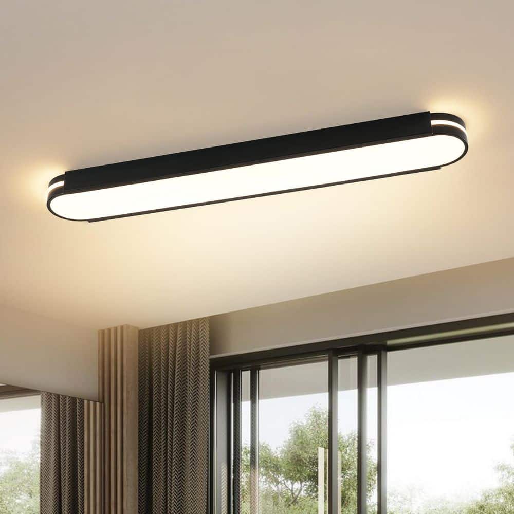 HUOKU Lumin 39.4 in.W Matte Black Integrated LED Flush Mount Long ...