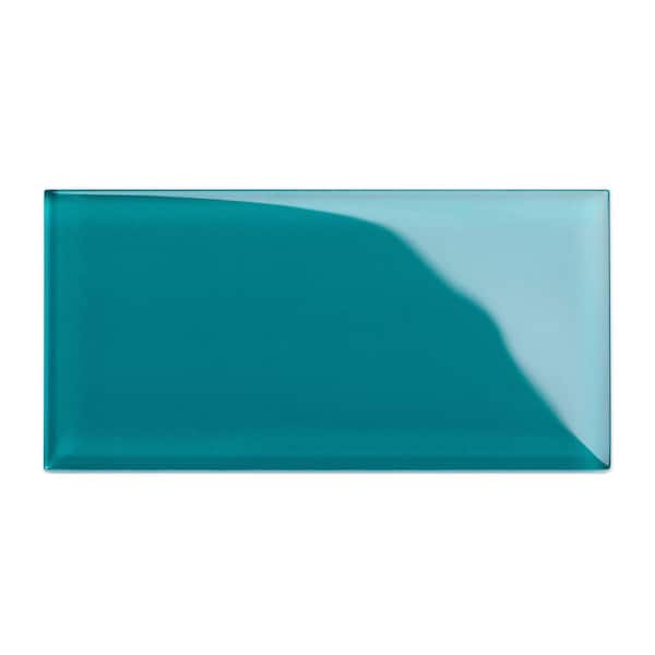 Giorbello Dark Teal Glass Subway Tile - 3 in. x 6 in. x 8 mm Tile ...