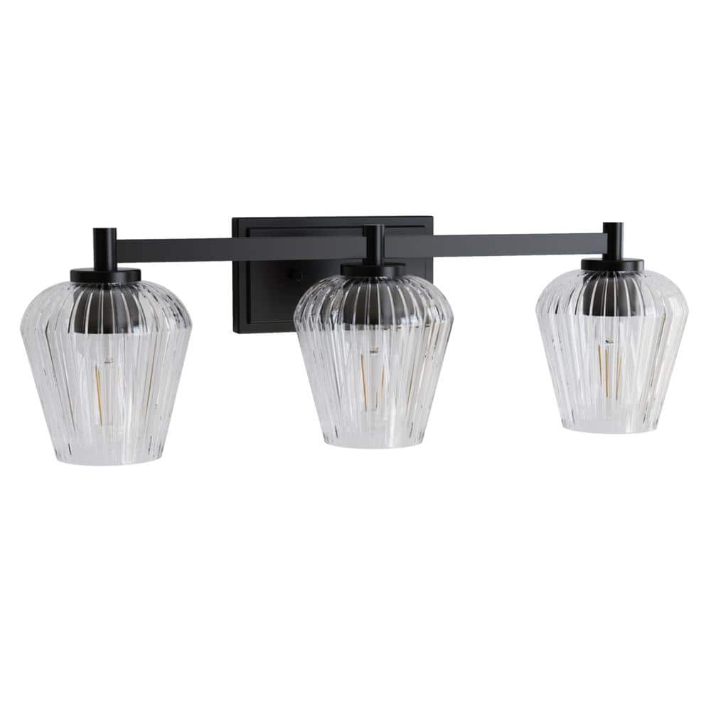 Briignite 25 in. 3-Light Matte Black Cone Vanity Light Mounting ...
