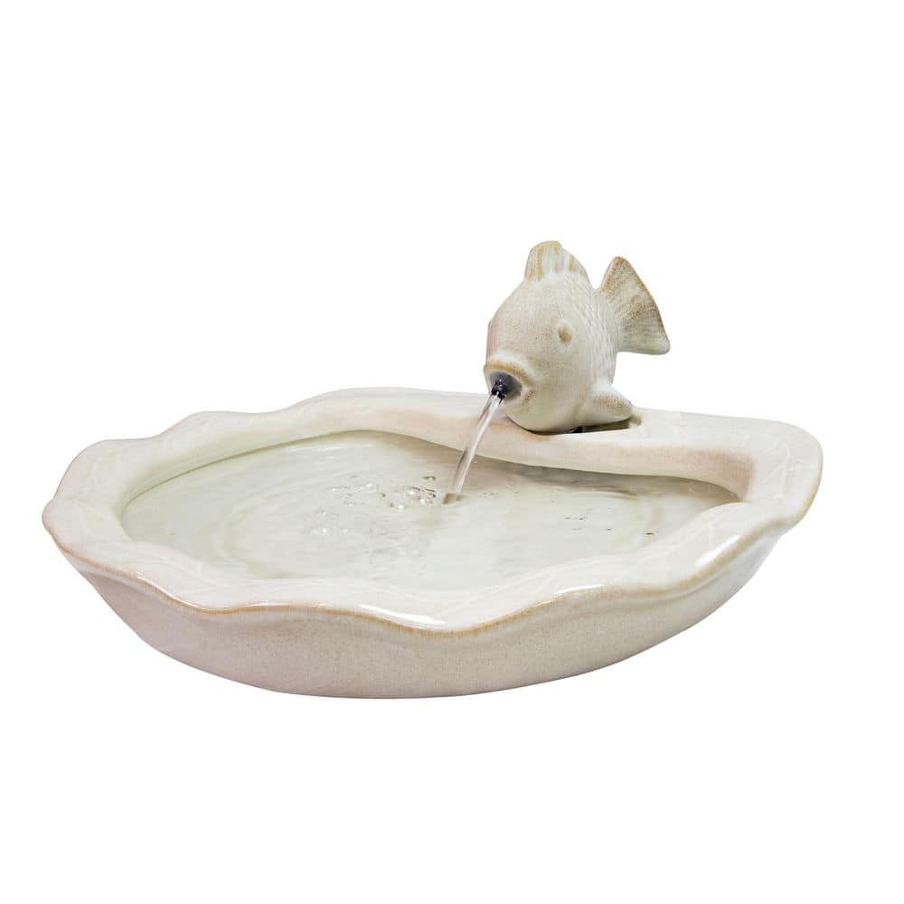 Sunnydaze Glazed Ceramic Fish Outdoor Waterfall Water Fountain-White ...