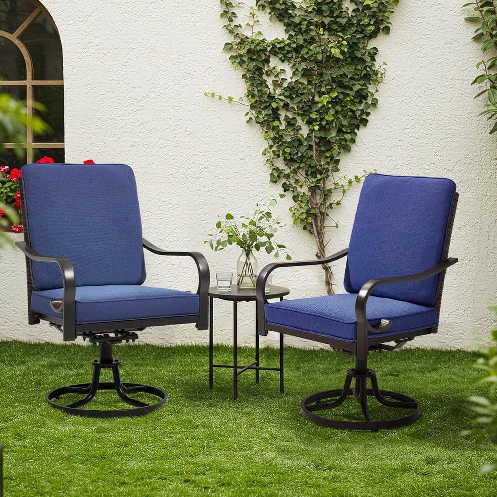 HOMMOW 360° Swivel Metal Outdoor Dining Chairs (Set of 2) Patio Lounge ...
