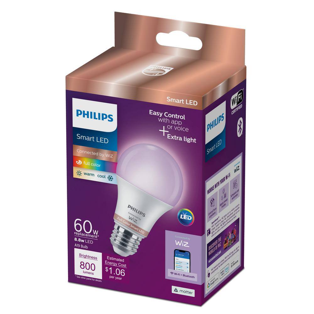 Philips 60-Watt Equivalent A19 LED Smart Wi-Fi Color Changing Smart ...