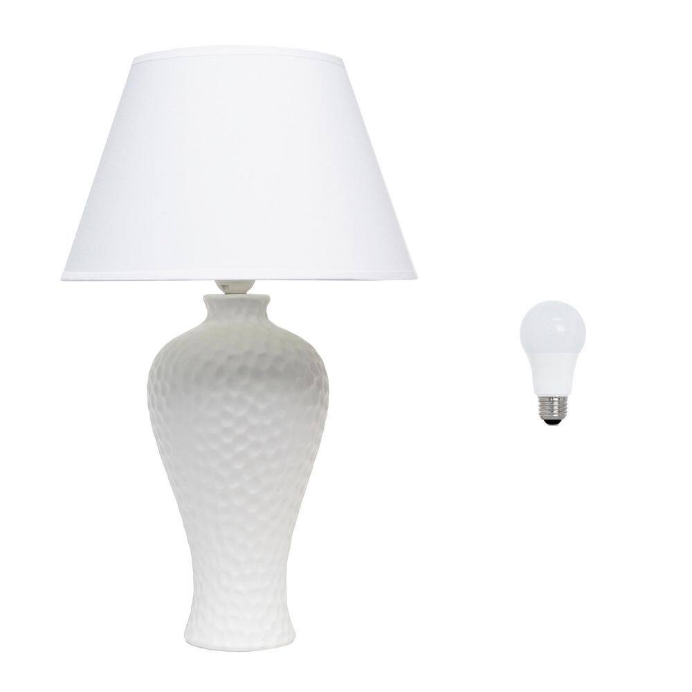 Simple Designs 20.08 in. Textured Stucco Curvy Ceramic Table Lamp with ...