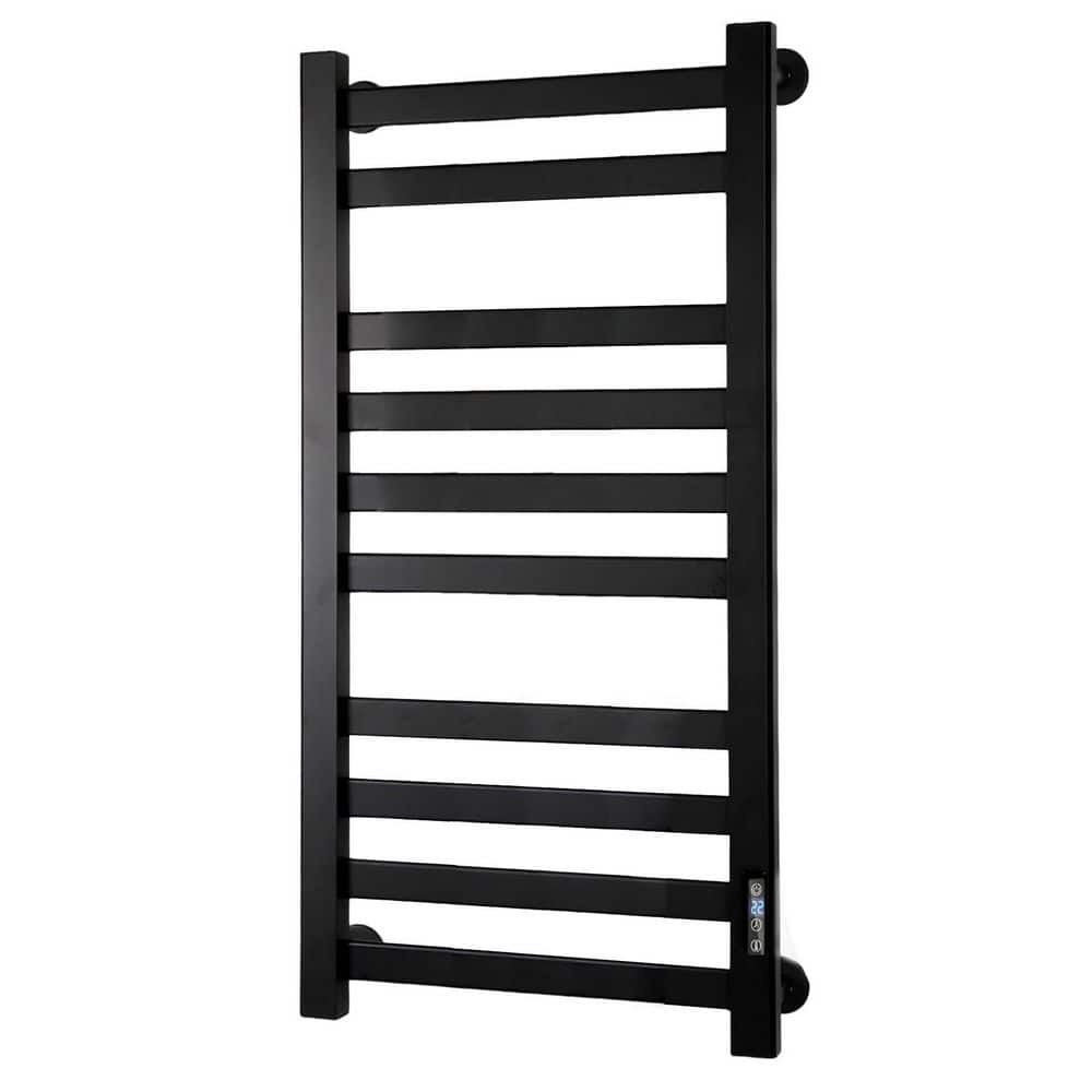 Adrinfly Electric Heated Towel Rack in Black with Timer and Temperature ...