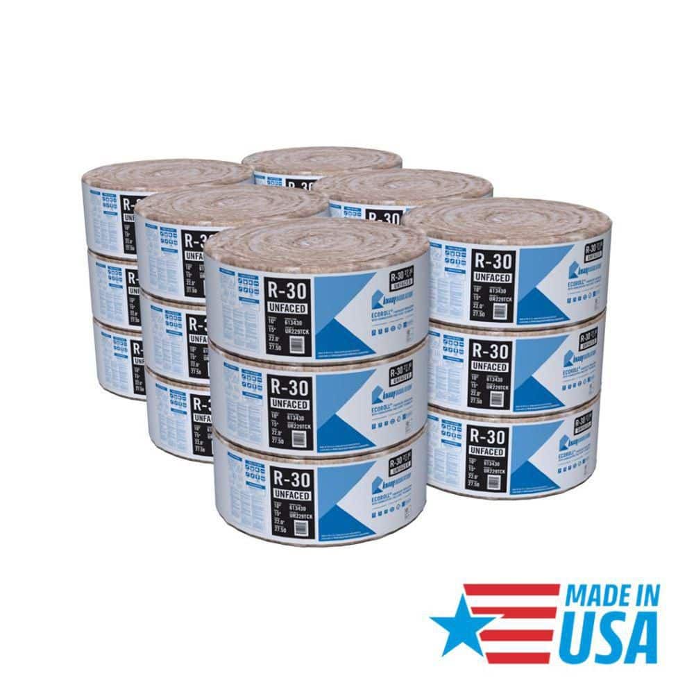 Knauf Insulation R30 Unfaced 15 in. x 22 ft. Fiberglass Insulation Rolls for Floor, Attic ...
