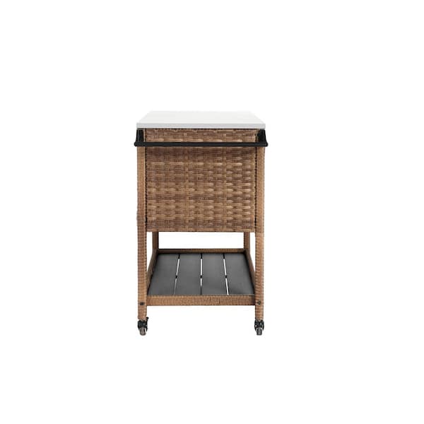 Outdoor Wicker Bar Cart, Patio Wine Serving Cart w/Wheels, Rolling ...