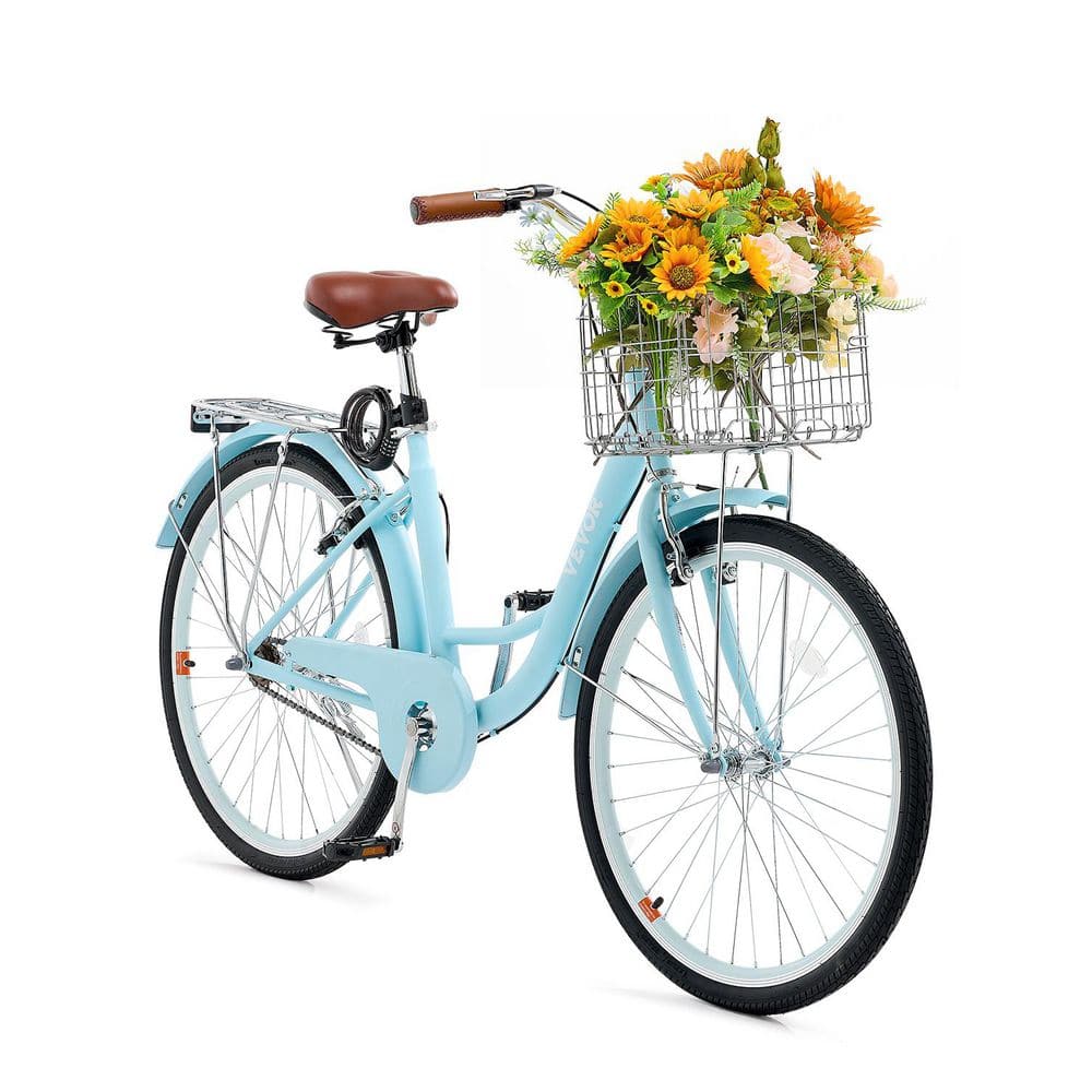 VEVOR Cruiser Bike, 1-Speed, 26-In. Light Blue Beach Cruiser Bike with ...