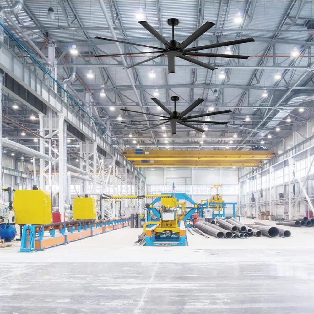 84 in. 9-Aluminum Blades Indoor Ceiling Fan without Light in Black with ...