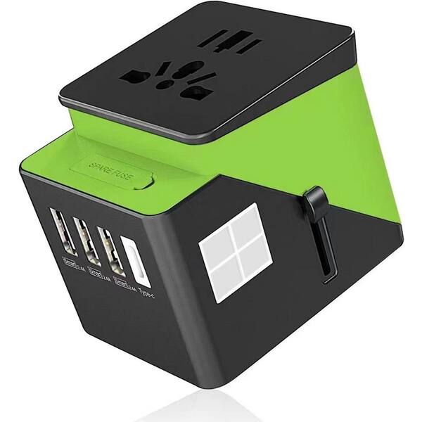 Etokfoks 5-in-1 International Power Adapter with 3 USB, Type C in Black ...