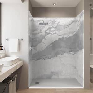 CASTICO Carrara 32 in. x 60 in. x 84 in. Solid Composite Stone Alcove ...