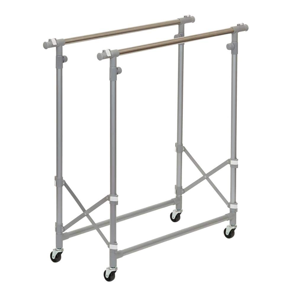 HOUSEHOLD ESSENTIALS Silver Metal Clothes Rack 52 in. W x 62 in. H 3307 ...