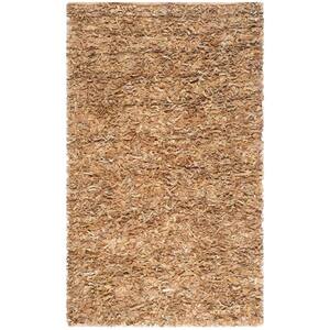 SAFAVIEH Leather Shag Light Gold 6 ft. x 6 ft. Round Solid Area Rug ...
