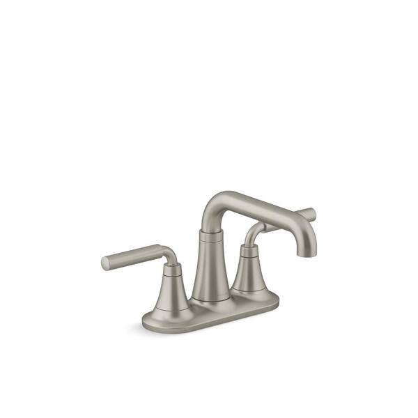 KOHLER Tone 4 in. Centerset Double Handle 0.5 GPM Bathroom Faucet in Vibrant Brushed Nickel ...
