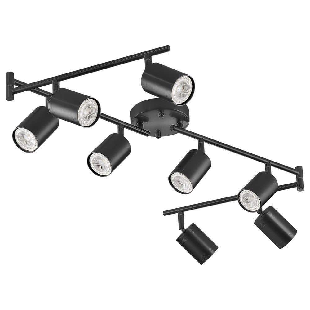 Merra 8-Light 4.5 ft. Matte Black Ceiling Mounted Hardwired Track Lighting Kit with Adjustable ...