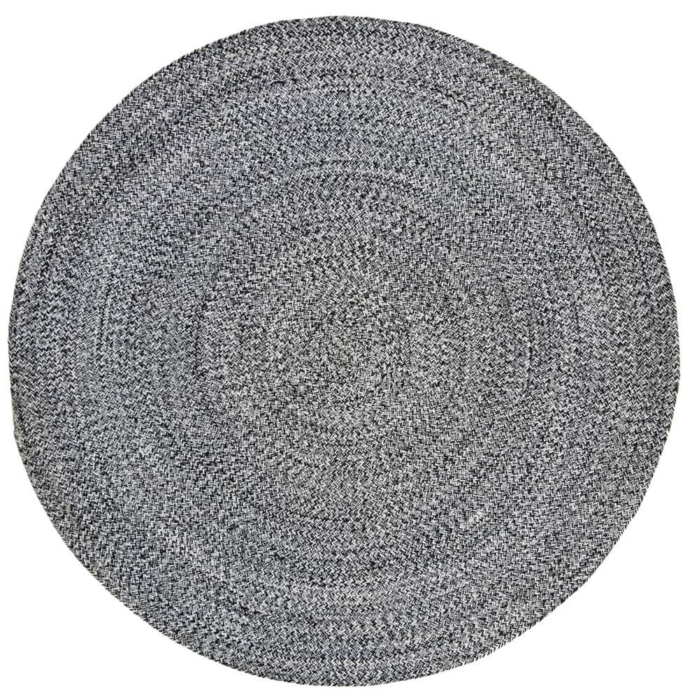 SAFAVIEH Braided Ivory/Black 8 ft. x 8 ft. Round Solid Area Rug BRD256C ...