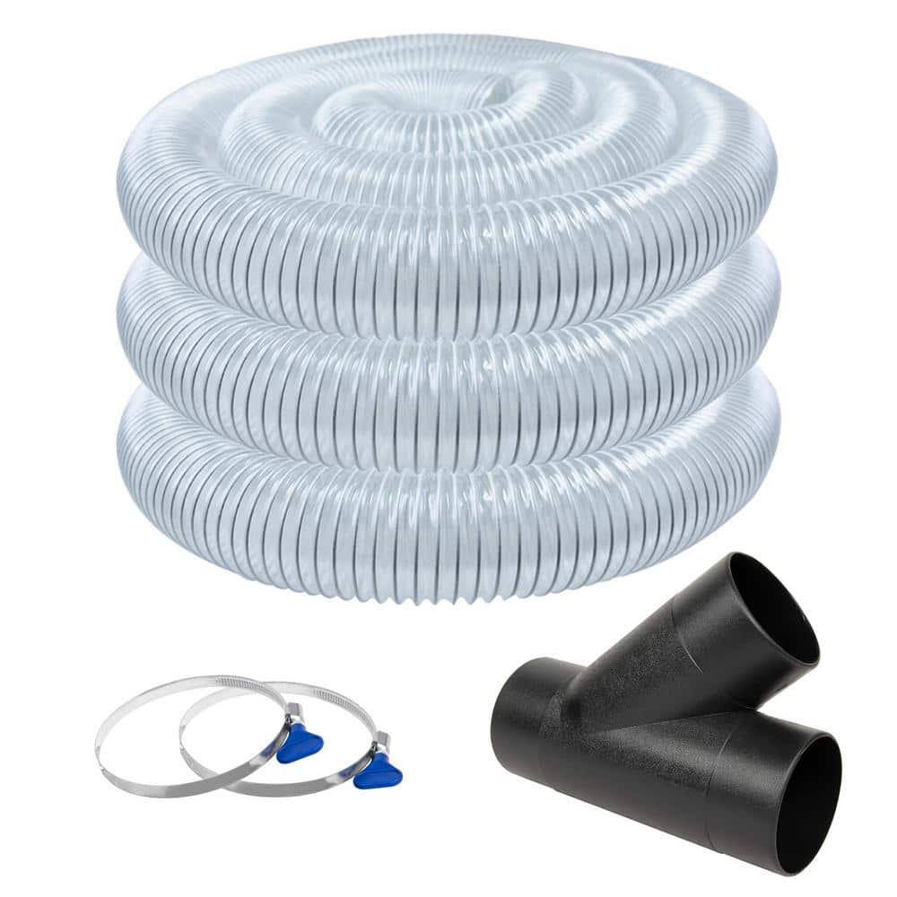 POWERTEC 4 in. x 20 in. PVC Dust Collection Hose with 2 Hose Clamps and ...