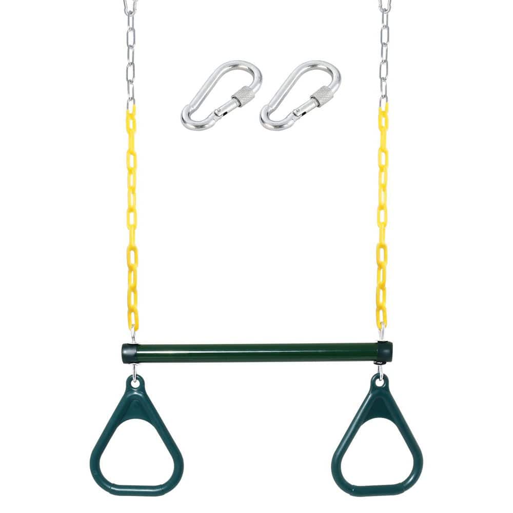 Black Trapeze Swing Bar with Rings and 48 in. Heavy Duty Plastic Coated ...
