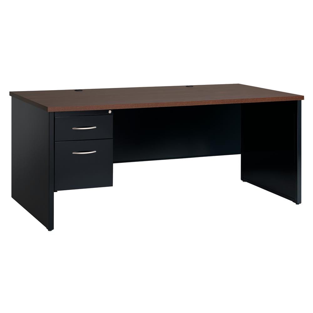 Hirsh 72 in. W x 36 in. D Black/Walnut 2-Drawer Executive Office ...