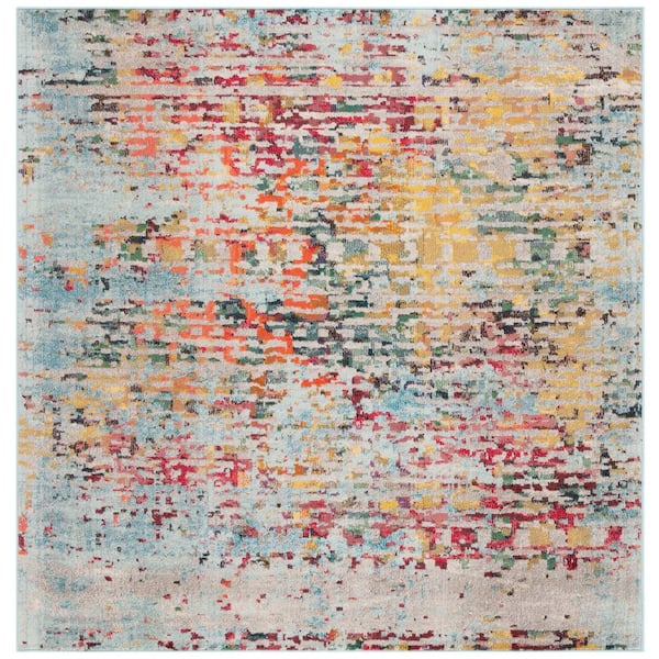 SAFAVIEH Monaco 7 ft. x 7 ft. Gray/Multi Distressed Marble Square Area ...
