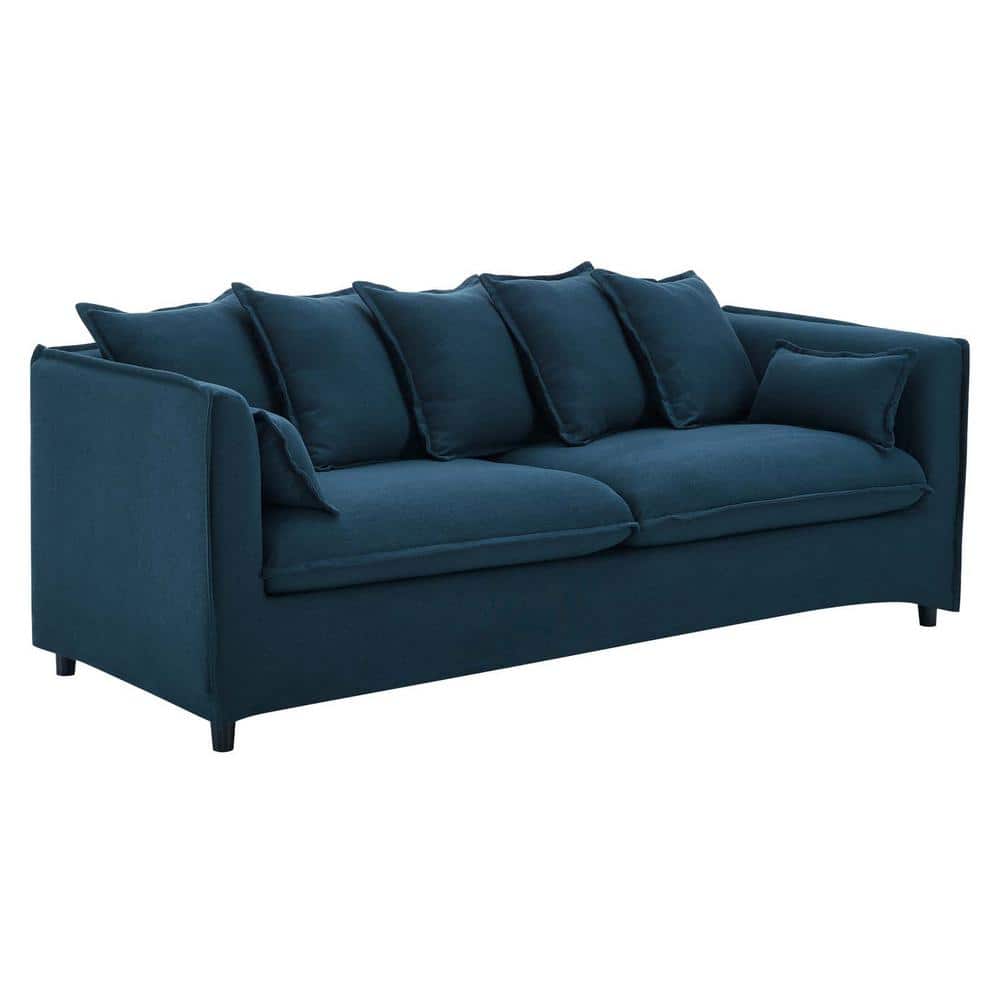 MODWAY Avalon 75 in. Azure Slipcover Velvet 3-Seats Sofa with Dense ...