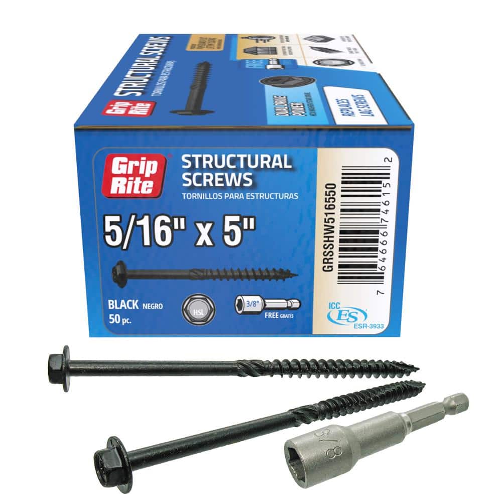 Grip-Rite 5/16 in. x 5 in. Dual Drive Washer Head Structural Screws 50 ...