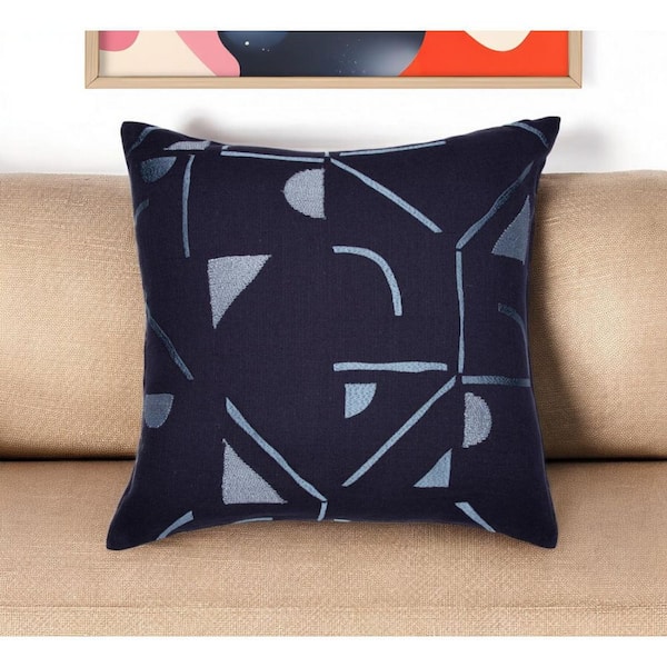 HomeRoots Blue Geometric Polyester 24 in. x 24 in. Throw Pillow ...