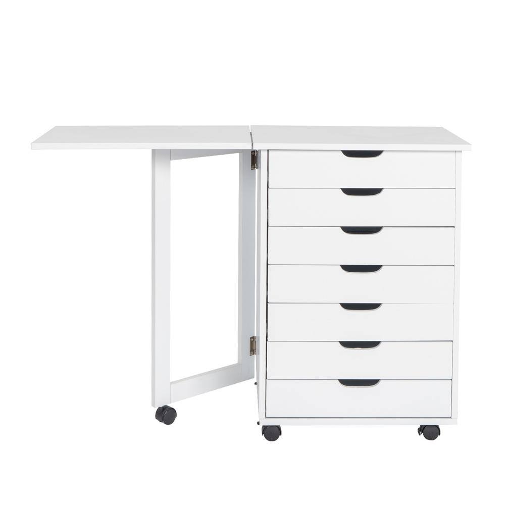 Karl home 7-Drawers White Wooden File Cabinet with Folding Table ...