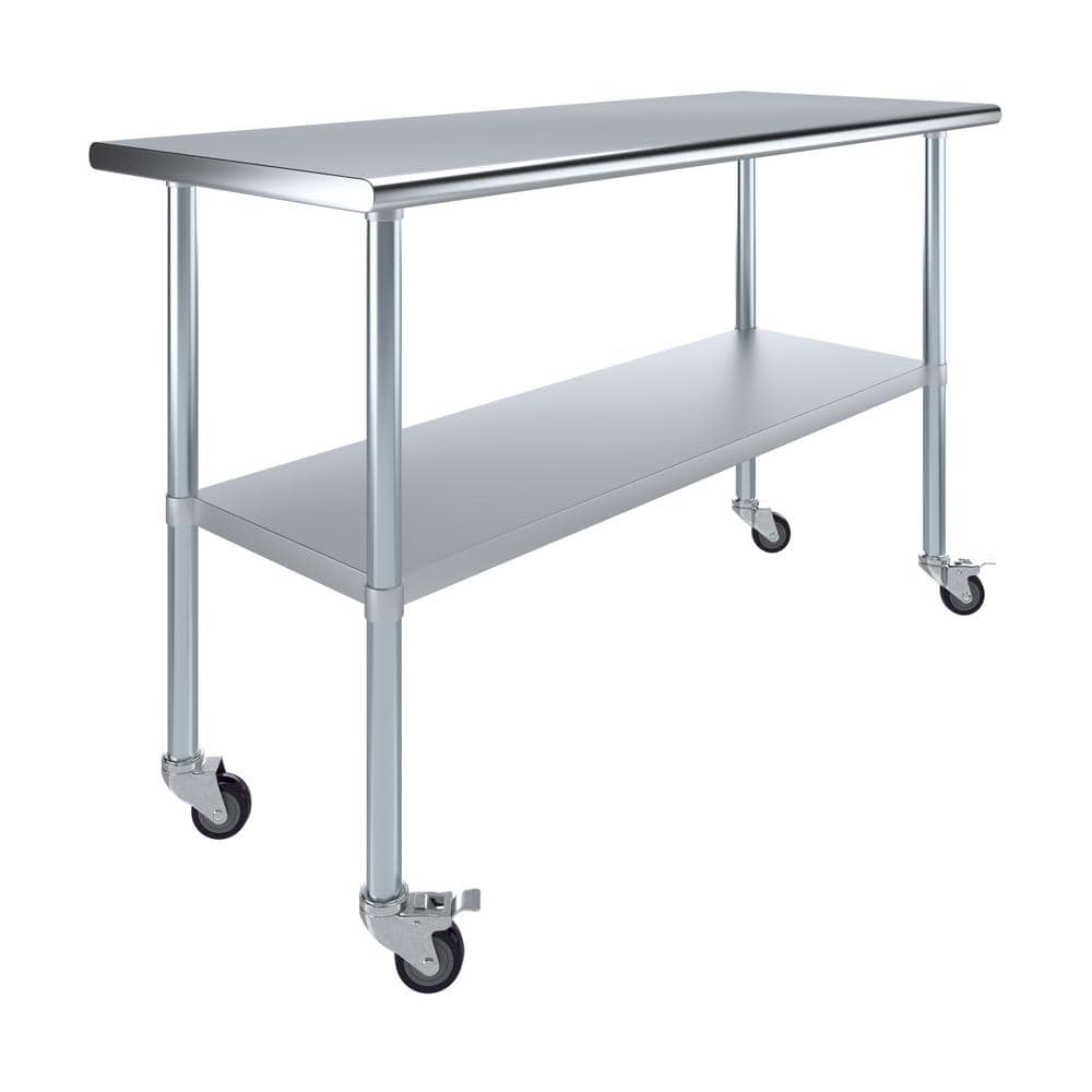 AMGOOD 24 in. x 60 in. Stainless Steel Work Table with Casters : Mobile ...