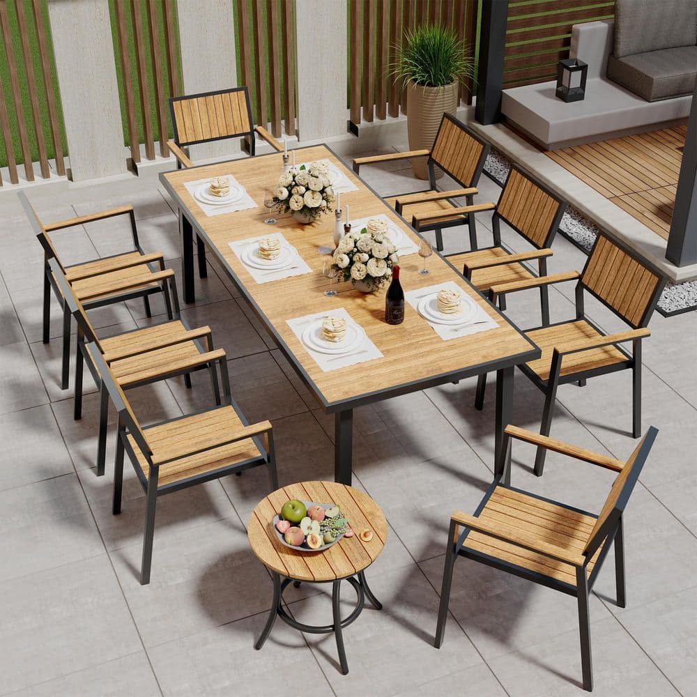 PamaPic 10-Piece Aluminum Outdoor Patio Dining Set with Rectangle Table ...
